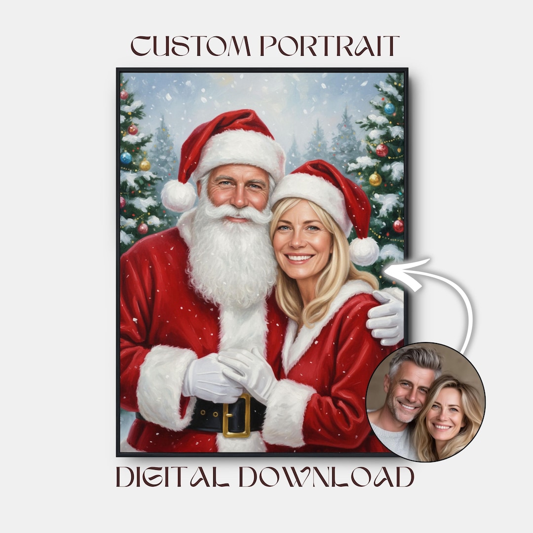 Personalized Family Christmas Portrait From Photos, Santa & Mrs Claus ...