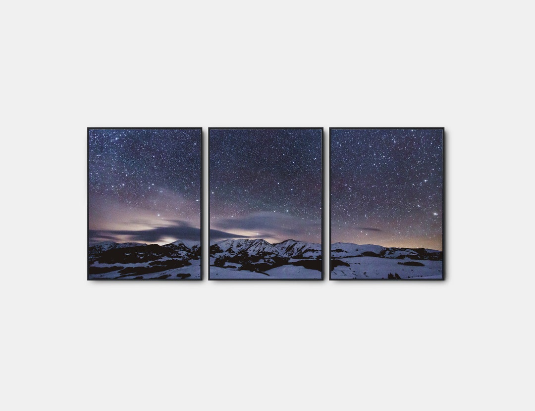Winter Gallery Wall Art Set of 3, Modern Winter Forest Poster, Starry ...