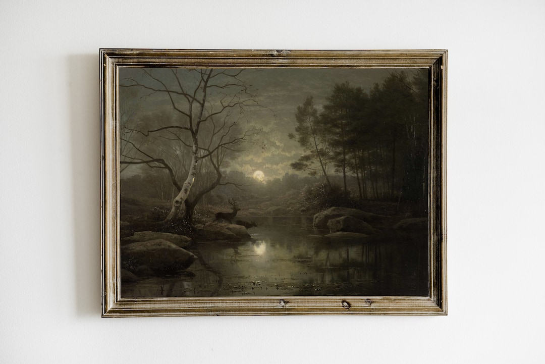 Moody Landscape Painting Print, Dark Vintage Printable Wall Art, Dark ...