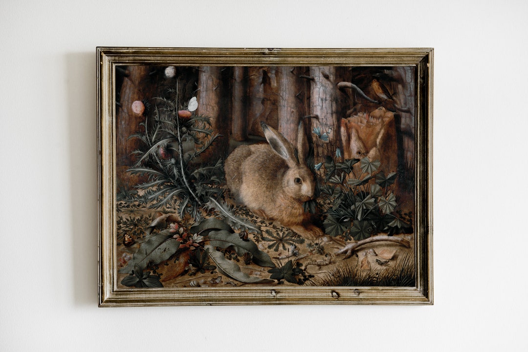 Forest Rabbit Print, Dark Vintage Printable Wall Art, Rabbit Forest ...