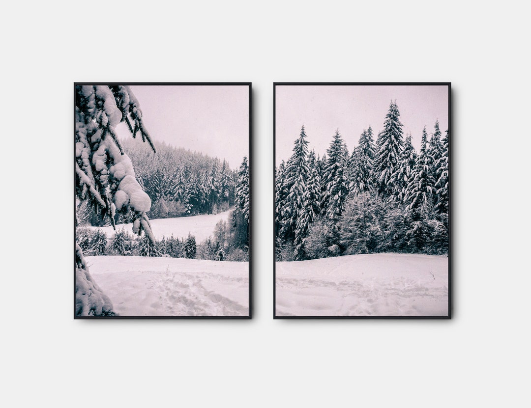 Winter Gallery Wall Art Set of 2, Modern Winter Forest Poster, Pine ...