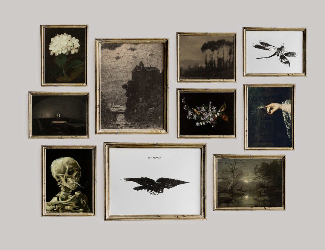 Dark Academia Decor Set, Dark Vintage Printable Gallery Wall Art Set of ...