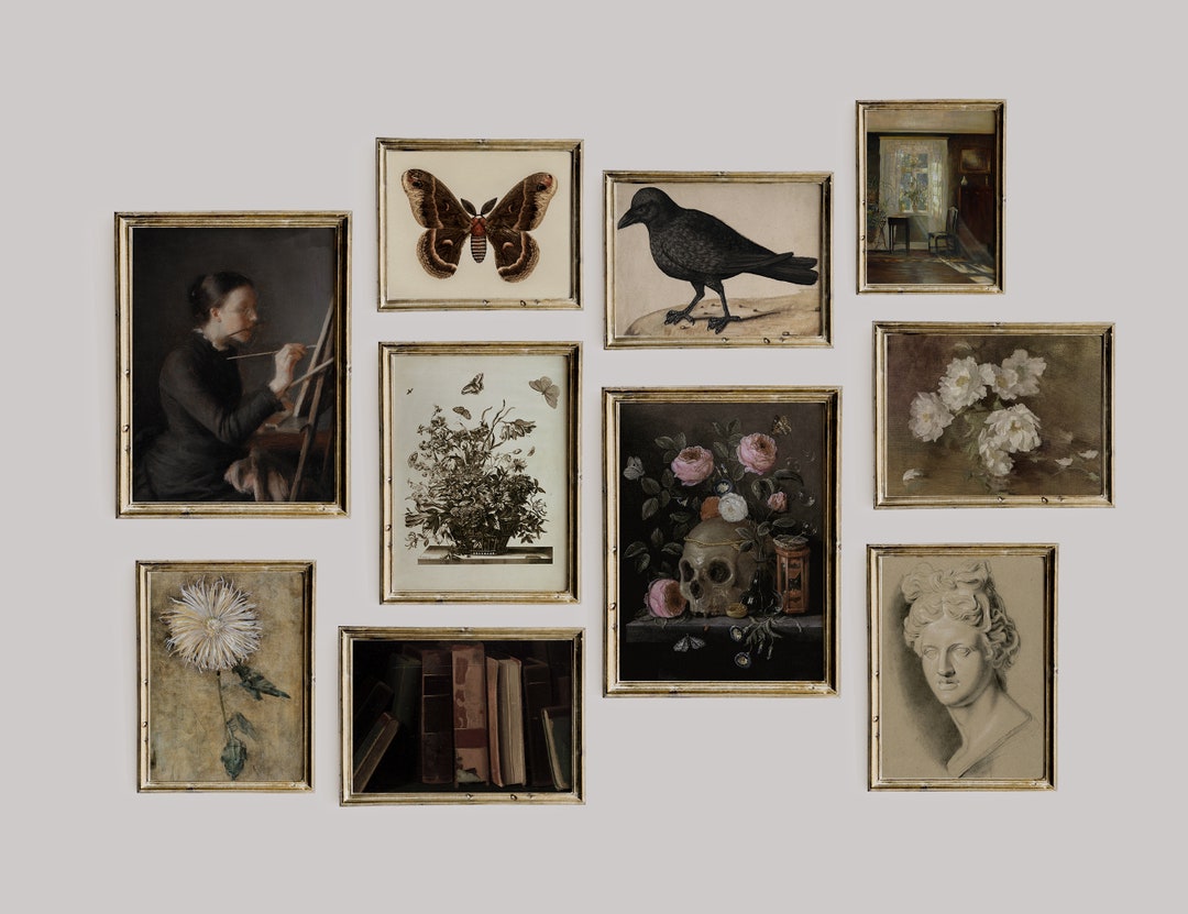 Dark Academia Decor Set, Dark Vintage Printable Gallery Wall Art Set of ...
