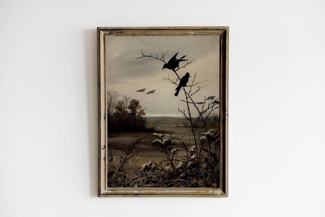 Birds on Branch Print, Dark Vintage Printable Wall Art, Moody Forest ...