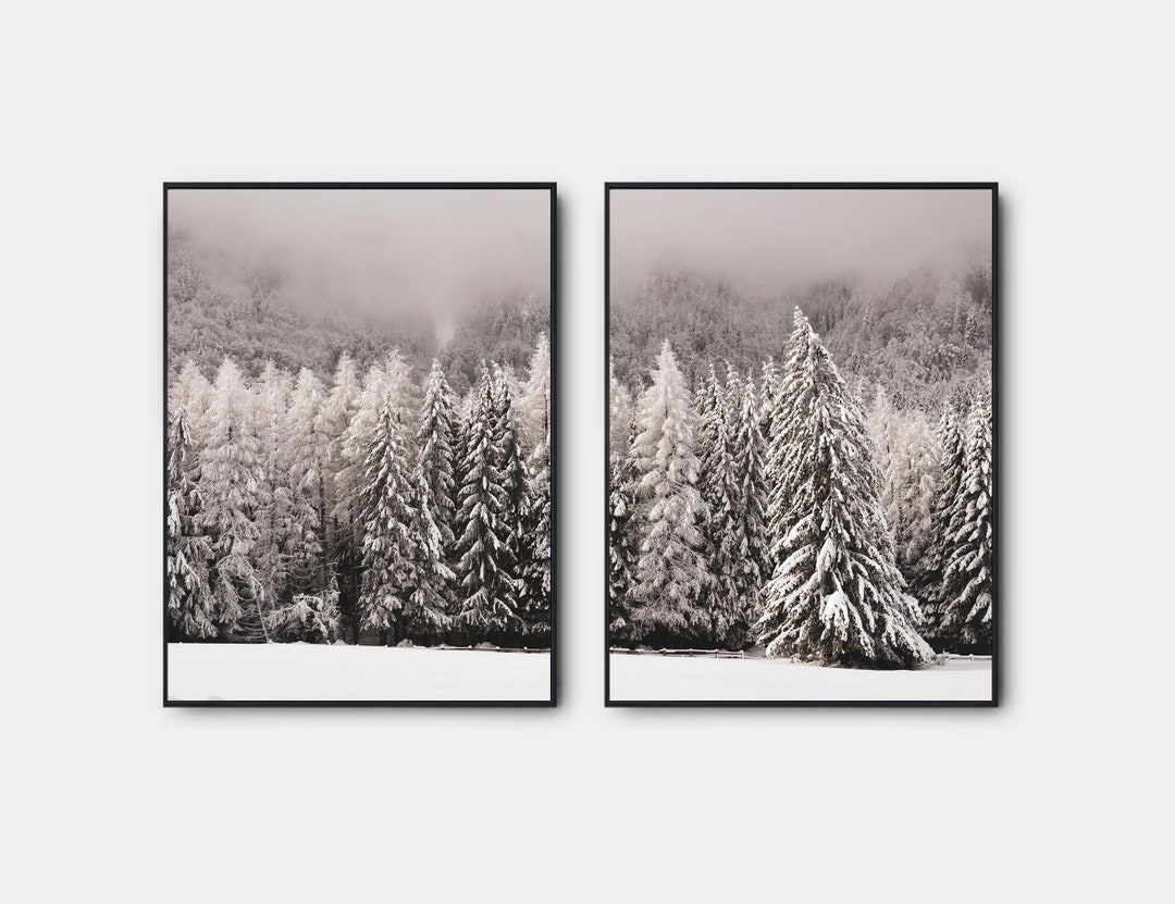 Winter Gallery Wall Art Set of 2, Modern Winter Forest Poster, Pine ...