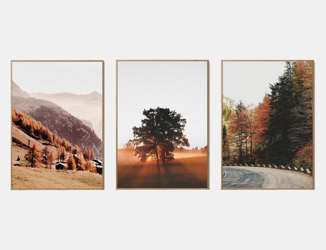 Autumn Landscape Printable Set, Fall Gallery Wall Art Set of 3, Road in ...