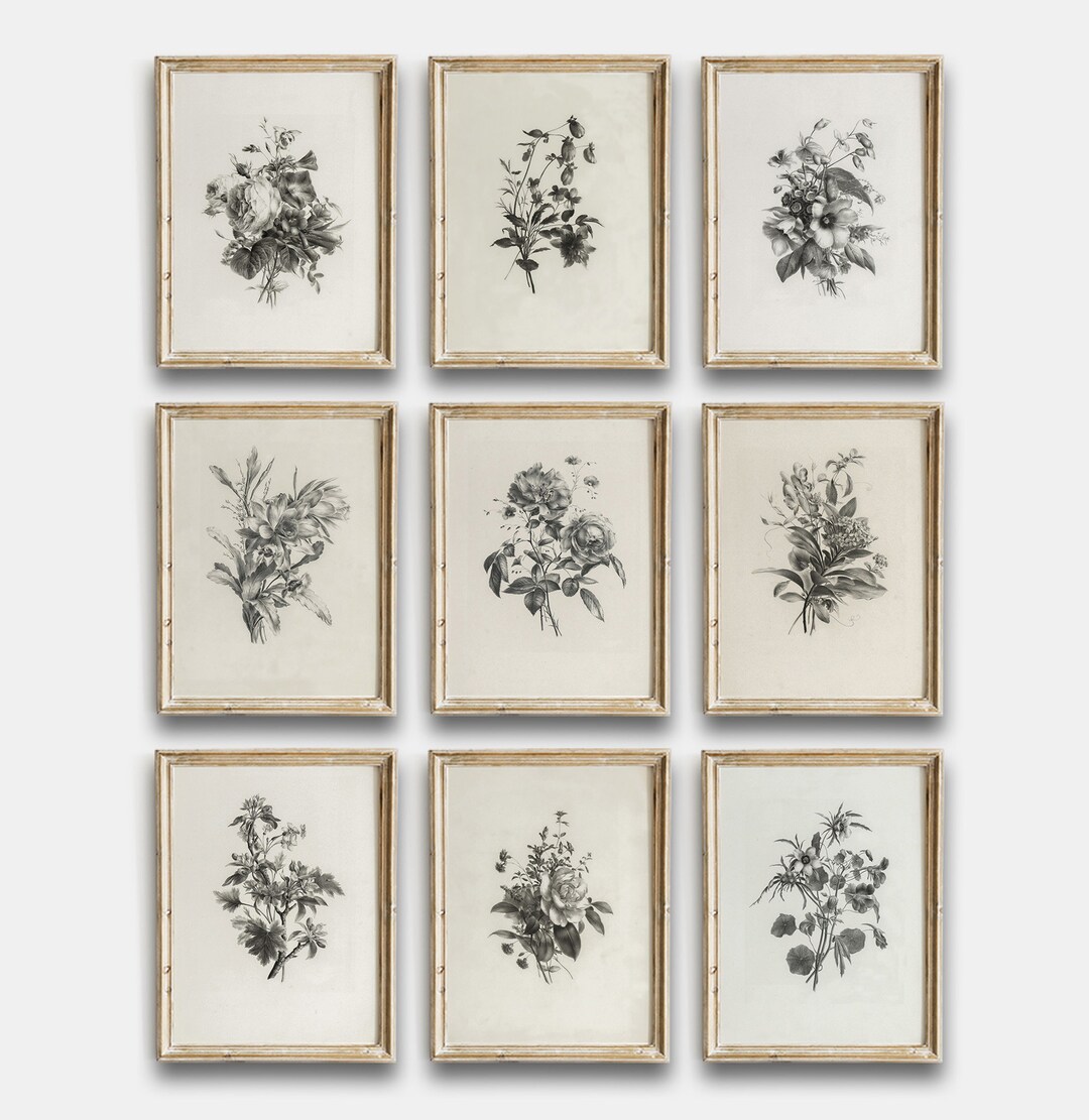 Vintage Sketch Country Flowers Printable, Vintage Botanical Gallery ...