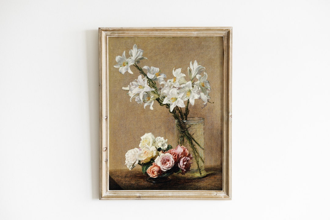Vintage Botanical Still Life Print, Flower Printable, Antique Neutral ...