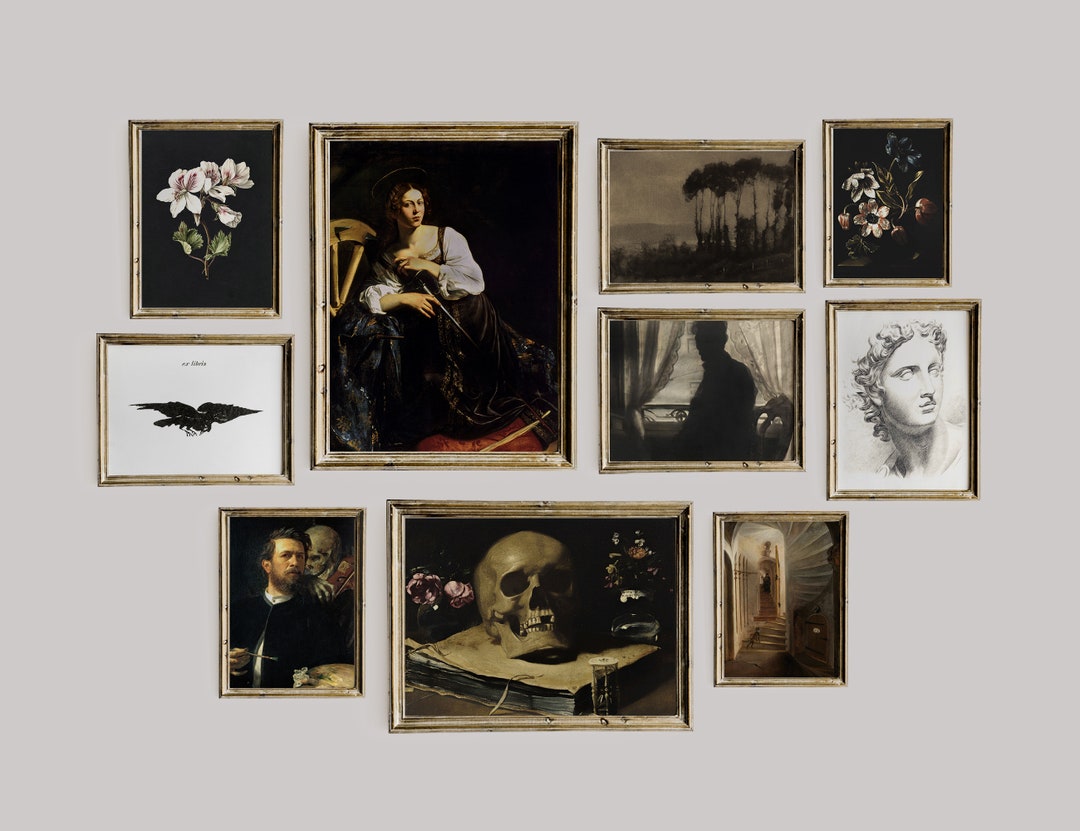 Dark Academia Decor Set, Dark Vintage Printable Gallery Wall Art Set of ...
