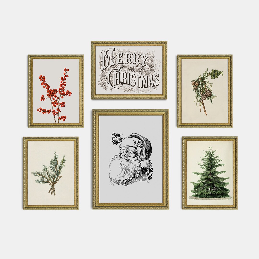 Christmas Vintage Printable, Gallery Wall Art Set of 6, Xmas Prints ...