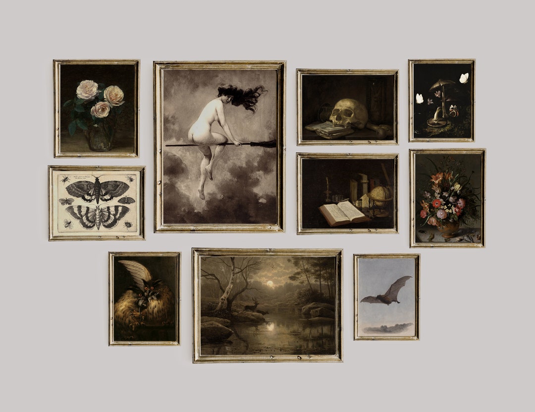 Dark Academia Decor Set, Dark Vintage Printable Gallery Wall Art Set of ...