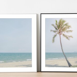Palm Tree Printable Art Set of 2, Pastel Ocean, Modern Coastal Wall Art ...