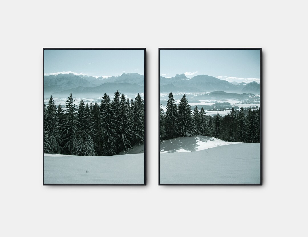 Winter Gallery Wall Art Set of 2, Modern Winter Forest Poster, Pine ...