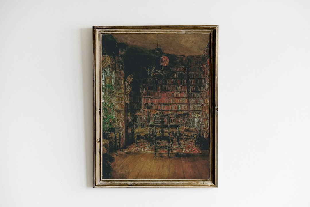 Vintage Victorian Library Print, Dark Vintage Printable Wall Art, Dark ...