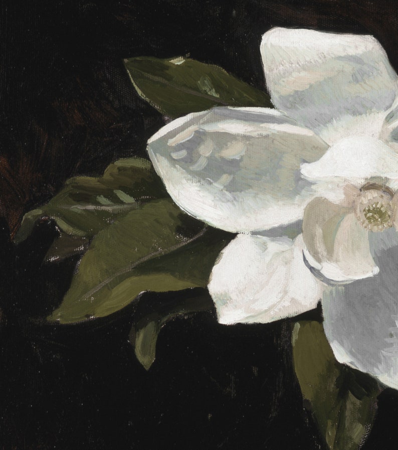Dark Magnolia, Dark Academia Decor Painting, Green Vintage Printable ...