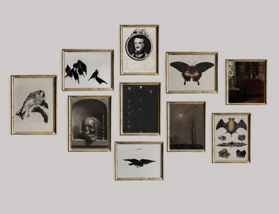 Dark Academia Decor Set, Dark Vintage Printable Gallery Wall Art Set of ...