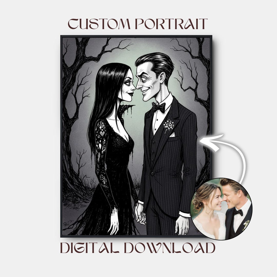 Personalized Family Portrait From Photo, Addams Family Style, Family ...