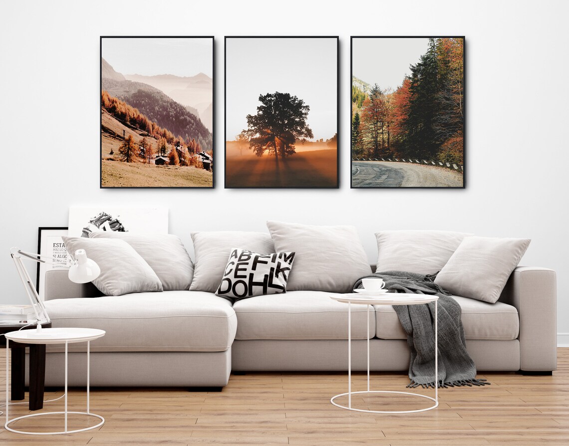 Autumn Landscape Printable Set, Fall Gallery Wall Art Set of 3, Road in ...