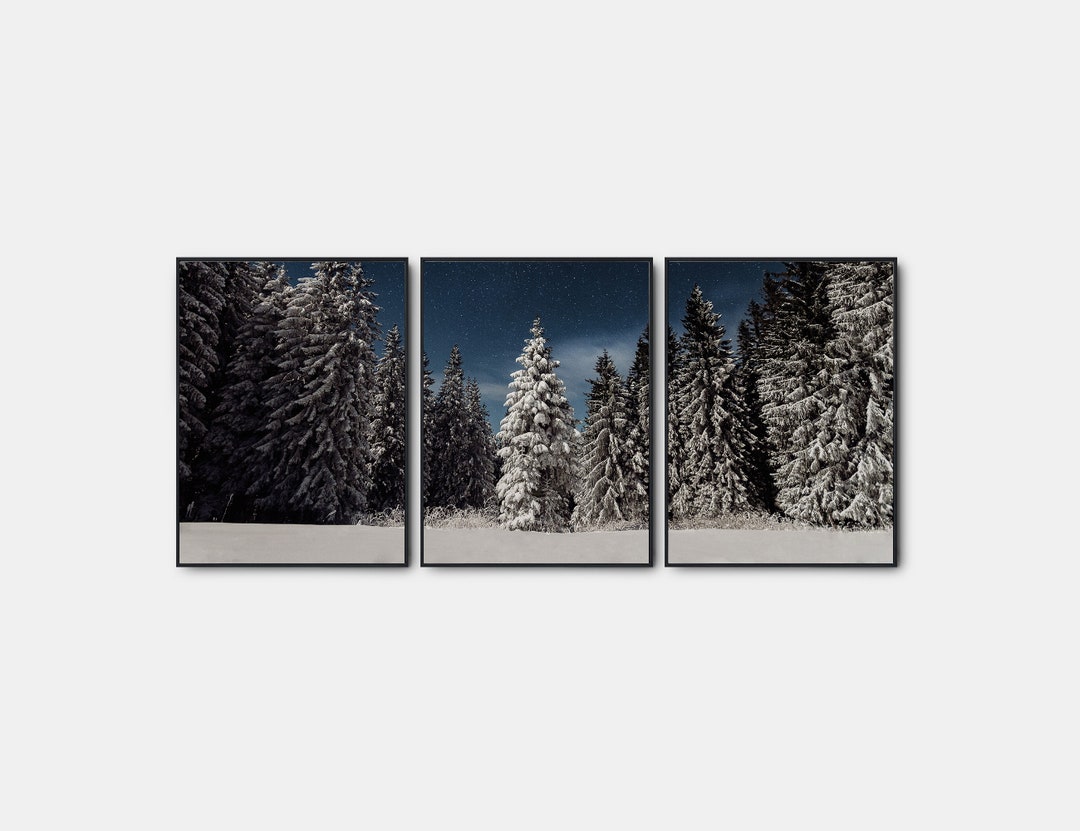 Winter Gallery Wall Art Set of 3, Modern Winter Forest Poster, Pine ...