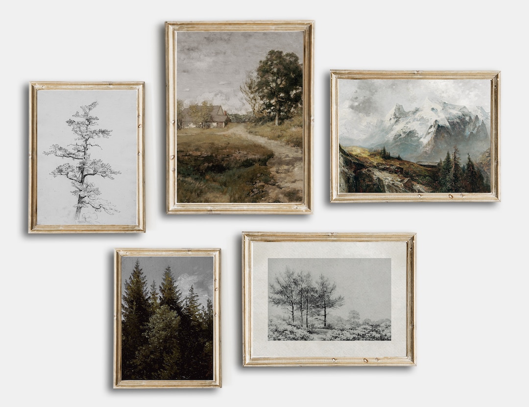 Vintage Pine Trees Printable, Rustic Prints Gallery Wall Art Set of 5 ...