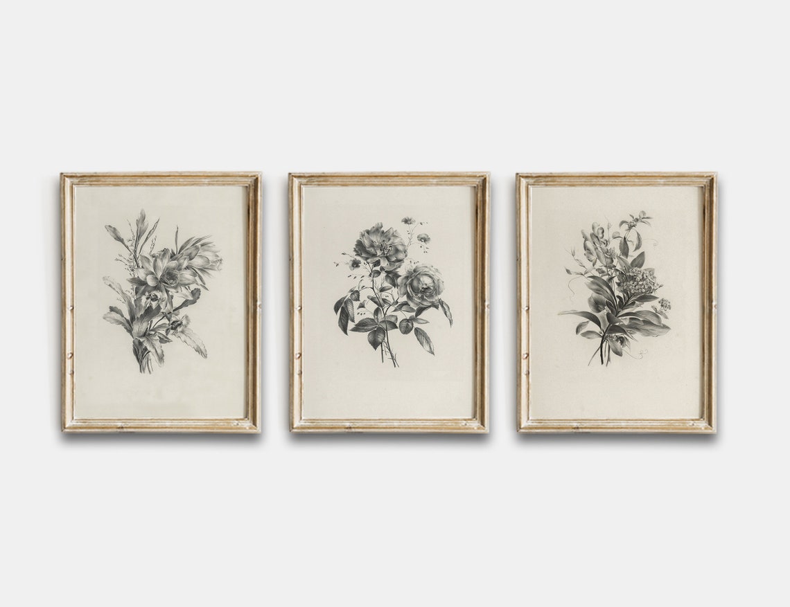 Vintage Sketch Country Flowers Printable Vintage Botanical - Etsy