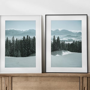 Winter Gallery Wall Art Set of 2, Modern Winter Forest Poster, Pine ...
