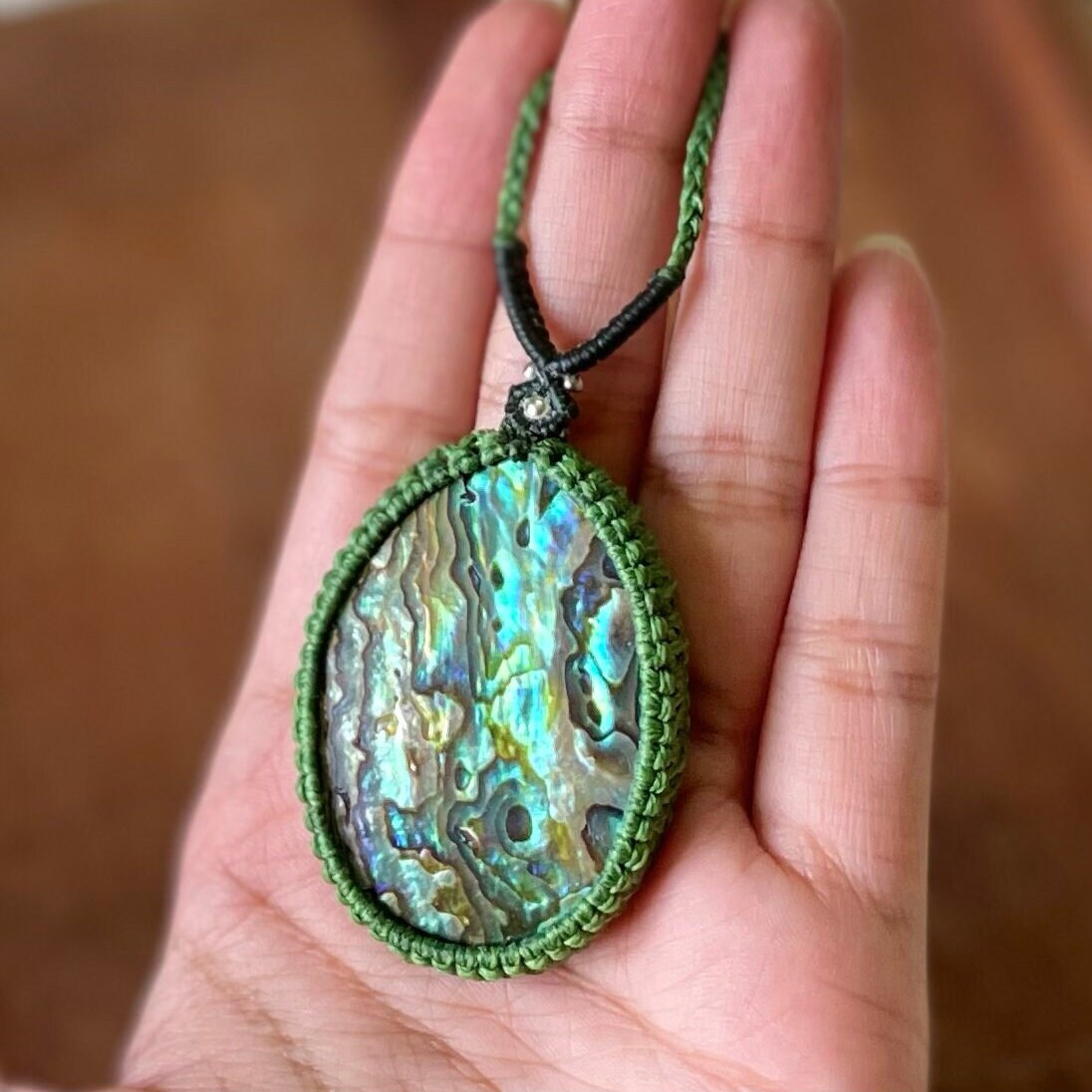Abalone Shell Macrame Pendant Necklace Abalone Shell Macrame - Etsy