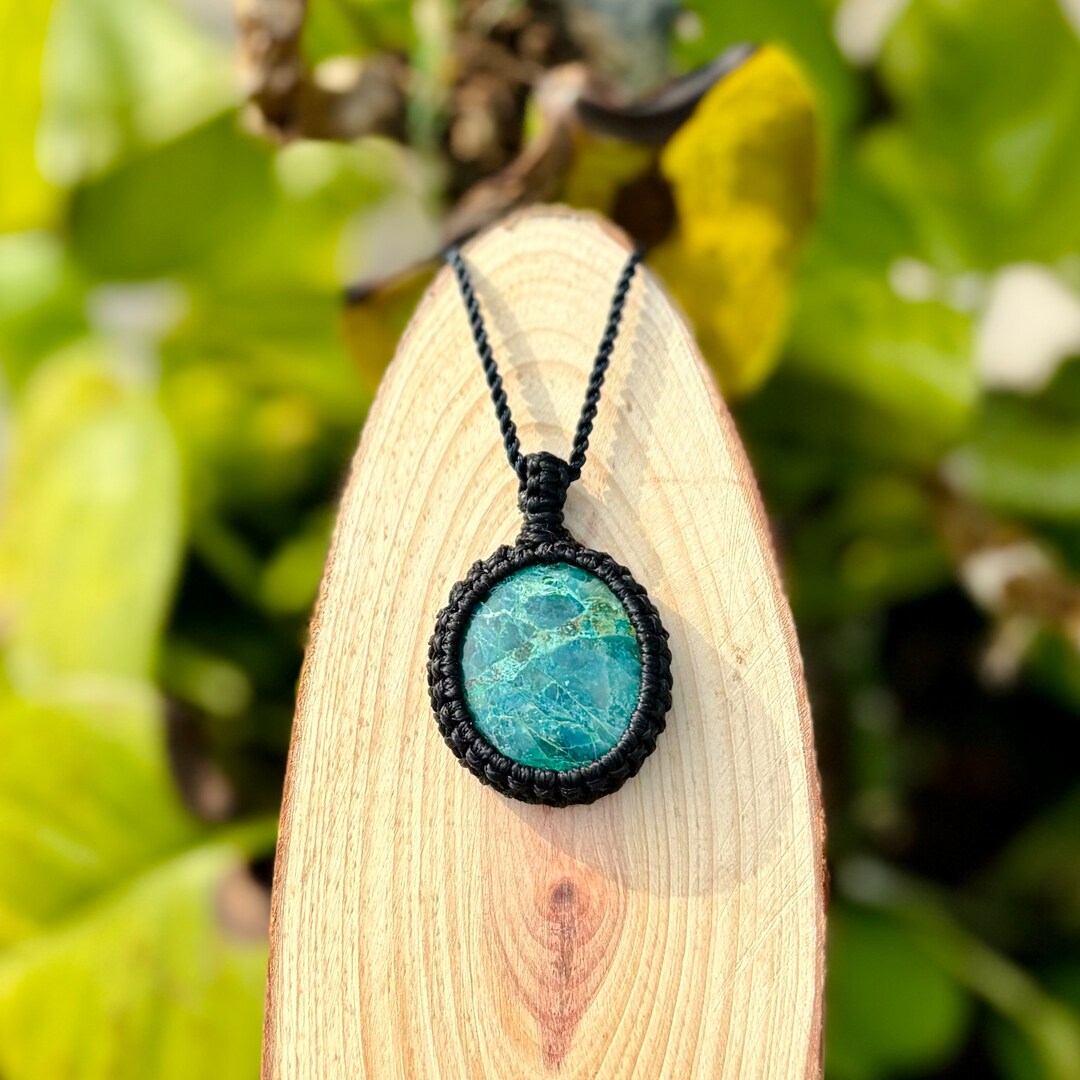 Azurite Malachite in Quartz Macrame Pendant Necklace, Azurite Malachite ...