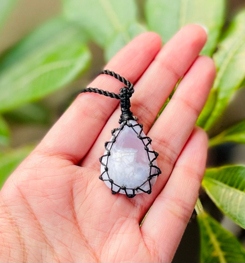 Dendrite Opal Macrame Pendant Necklace, Dendrite Opal Macrame Jewelry ...