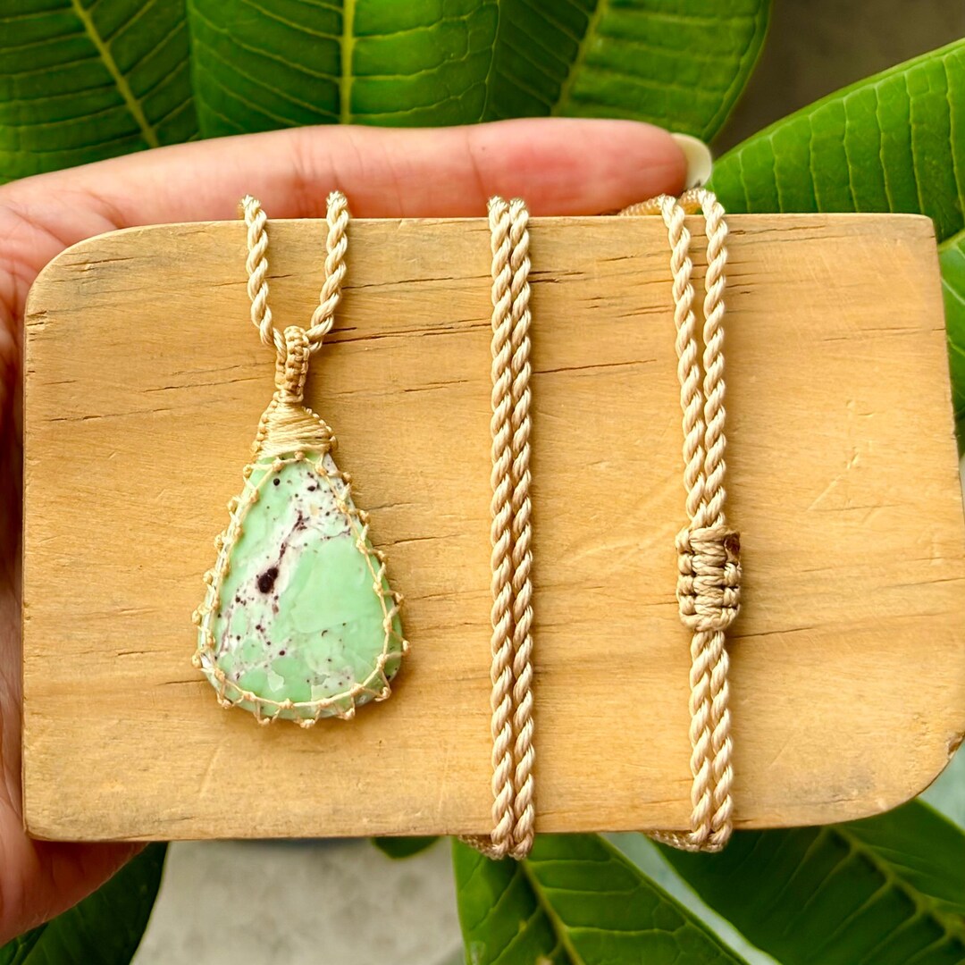 Natural Australian Variscite Macrame Pendant Necklace, Variscite ...