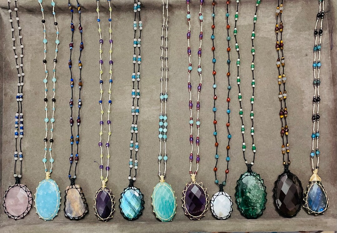 Random Mix Gemstones Checker Cut Macrame Beaded Necklaces - Etsy