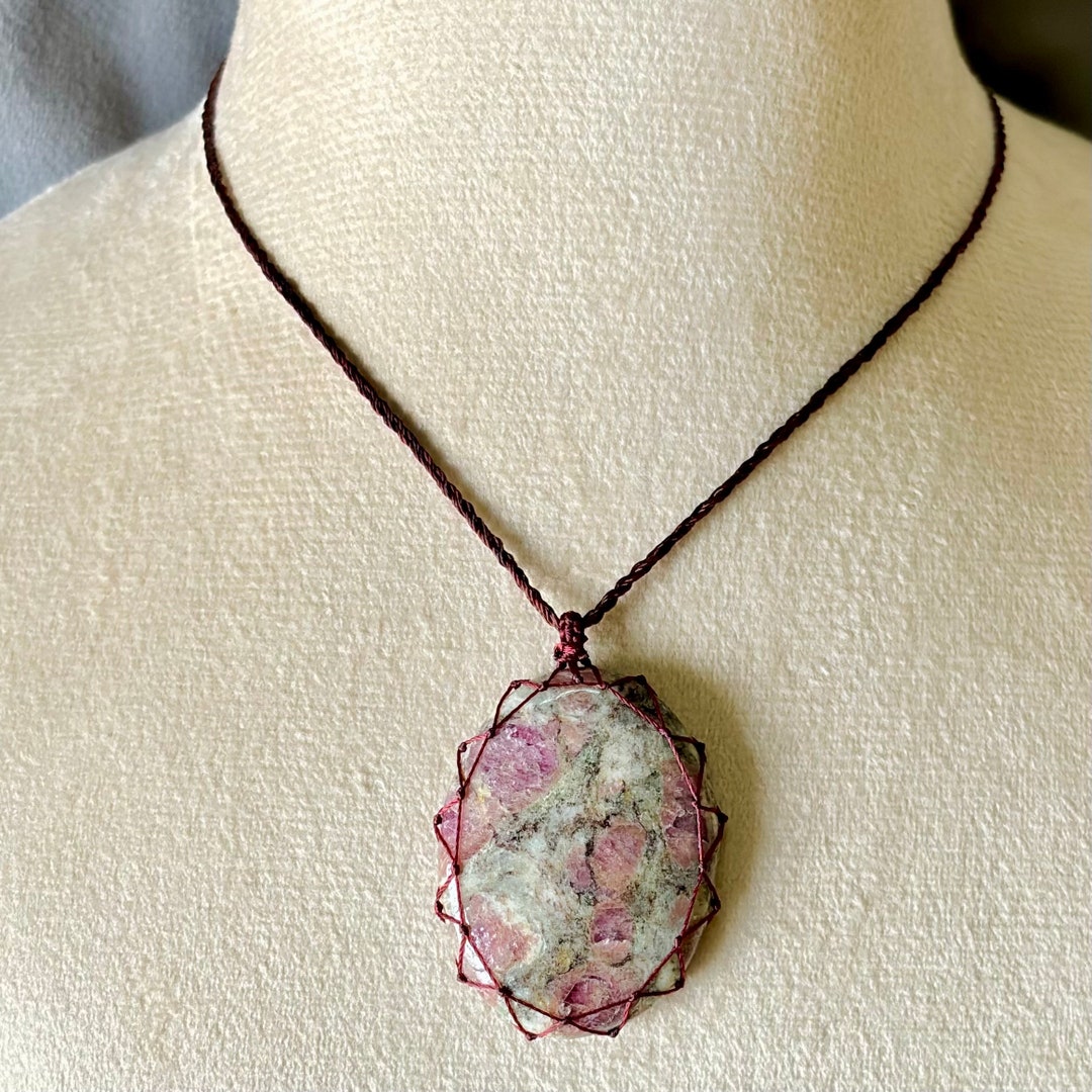 Ruby in Matrix Macrame Pendant Necklace, Ruby in Matrix Macrame Jewelry ...