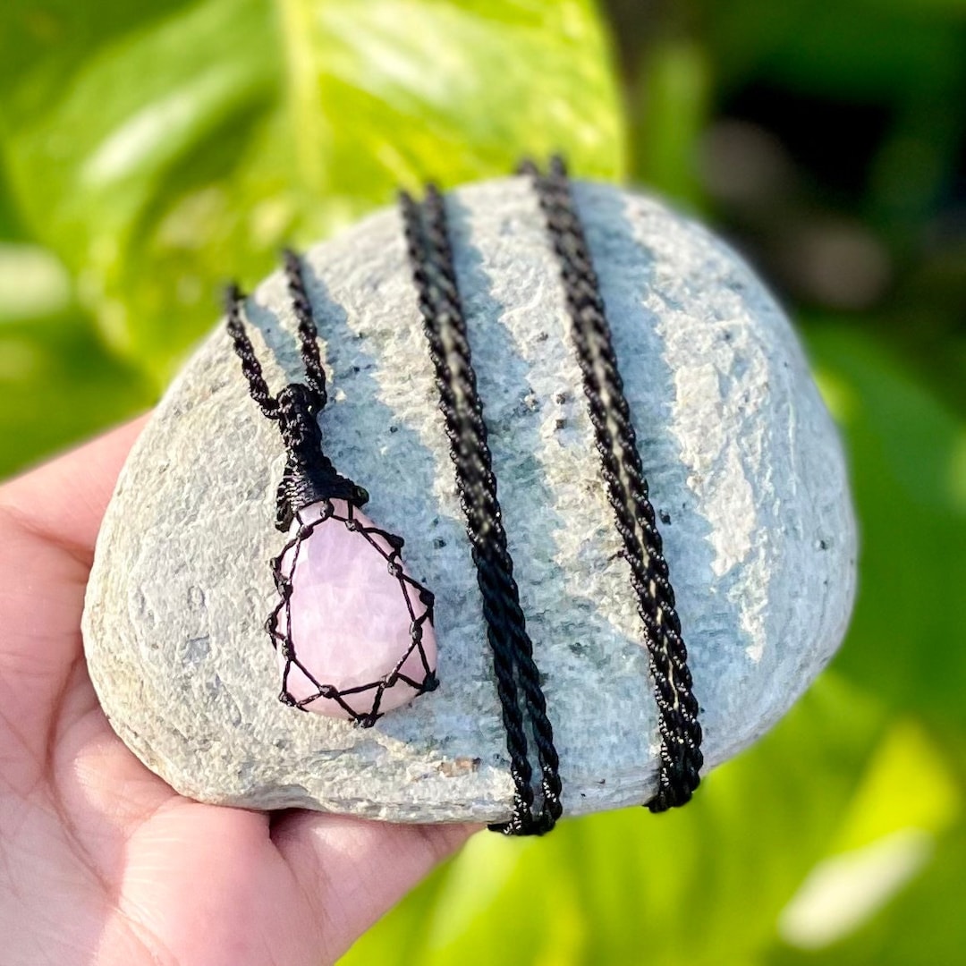 Kunzite Macrame Pendant Necklace, Kunzite Macrame Jewelry, Gemstone ...