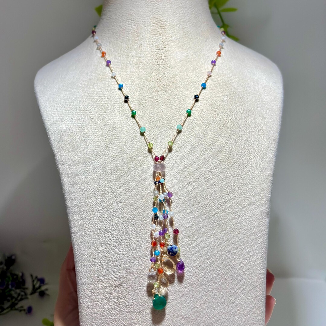 Sacred Gem Flow : Multi-gems Micro Macrame Beaded Crystal Necklace ...