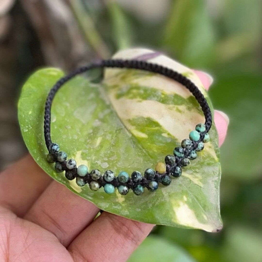 African Turquoise Adjustable Macrame Beaded Bracelet Turquoise Beaded ...