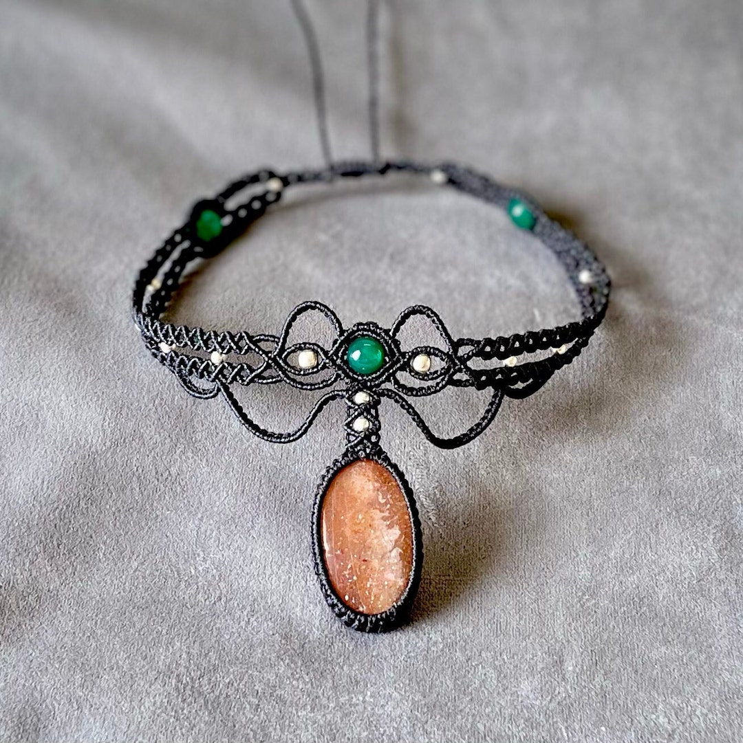 Sunstone Macrame Choker Necklace, Sunstone Macrame Jewelry, Macrame ...