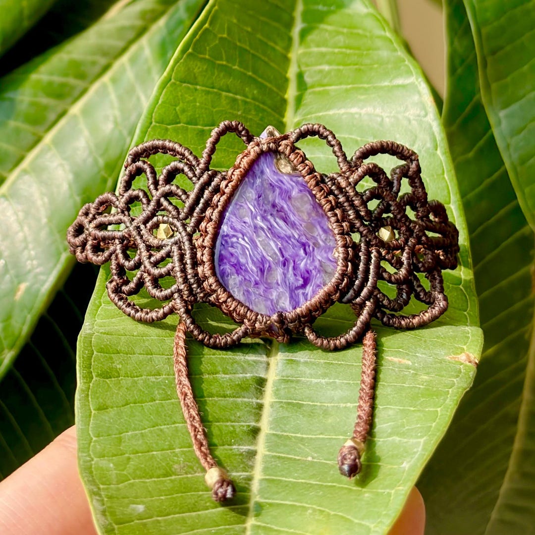 Natural Charoite Micro Macrame Crystal Bracelet, Charoite Macrame Jewelry, Unisex Adjustable ...