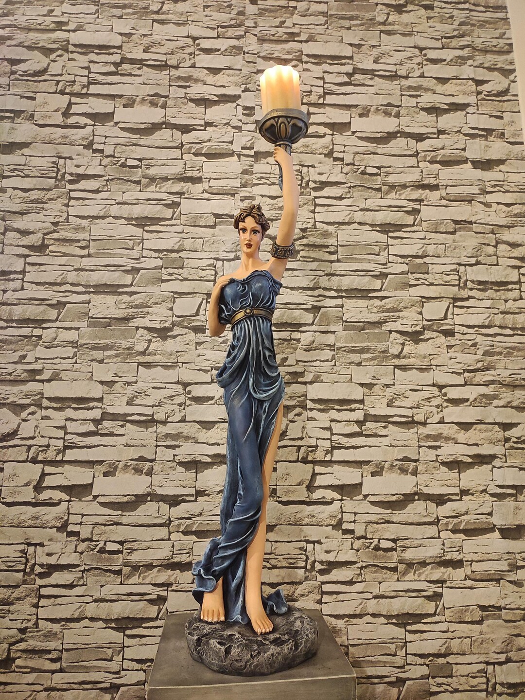 Hand-painted Lady With Torch Statue: Candle Holder, 28.74" - Etsy