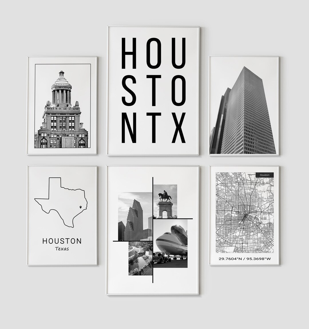 Houston Texas Wall Art, Set of 6 Prints, Modern, Original City Prints ...