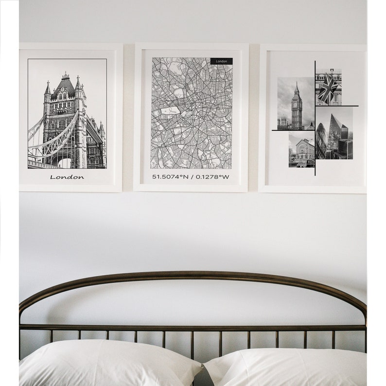 London Wall Art, Set of 3 Black and White Prints, Travel City Art Above ...