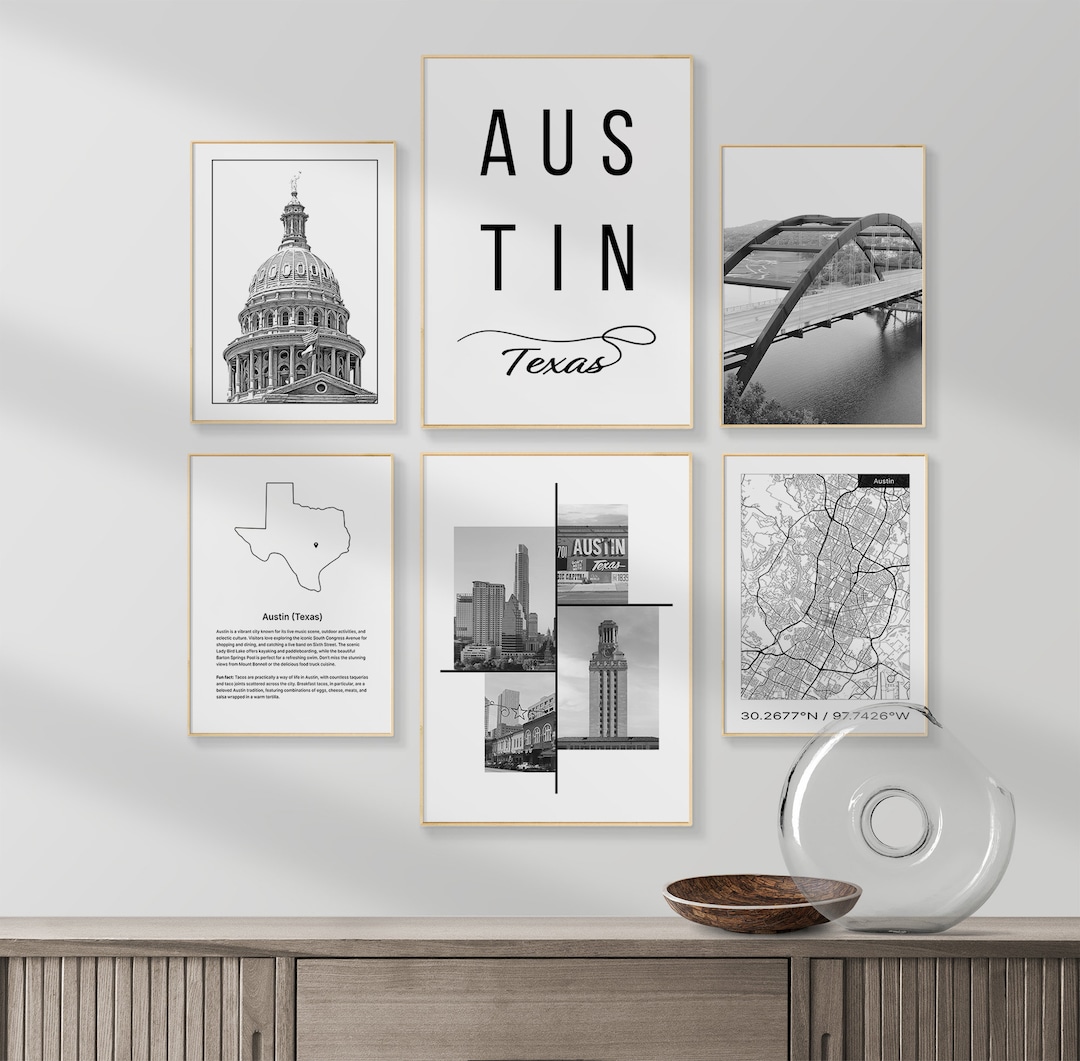 Austin Texas Prints: Black and White City Art Set (digital Download) - Etsy
