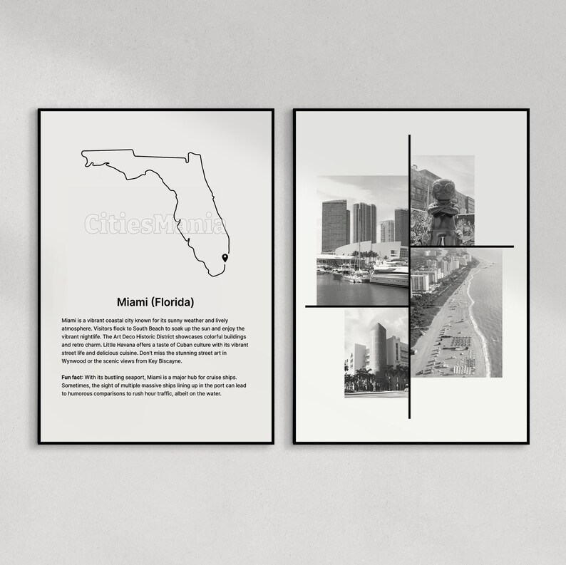 Miami Gallery Wall Art Set: City Map & Beach Prints (digital Download ...
