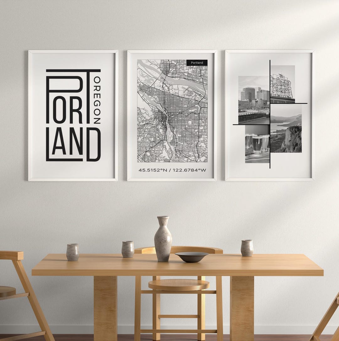 Portland Oregon Wall Art Set: City Map & Typography Prints (digital ...