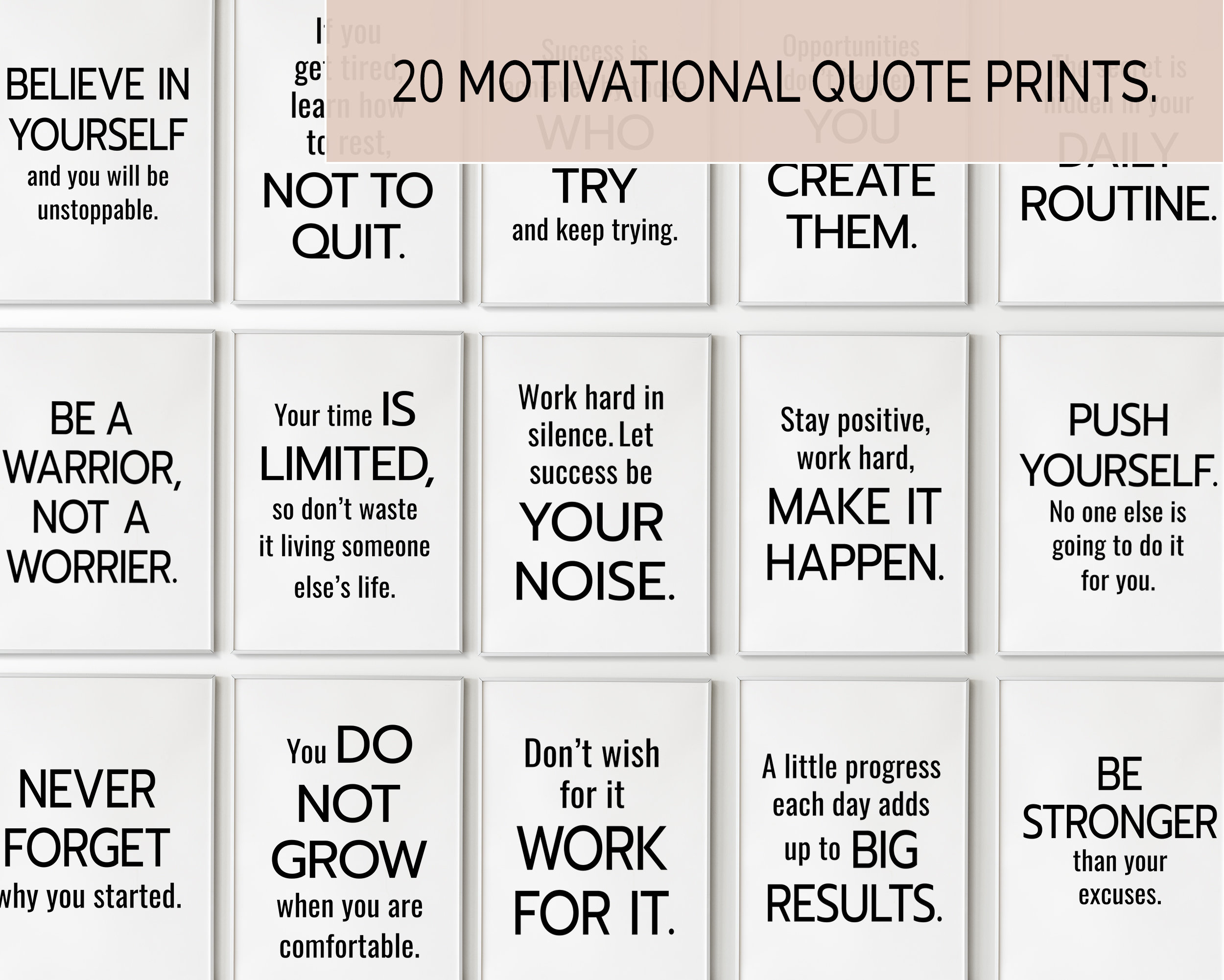 Printable Motivational Wall Art, Set of 20 Quotes, Inspirational Wall ...