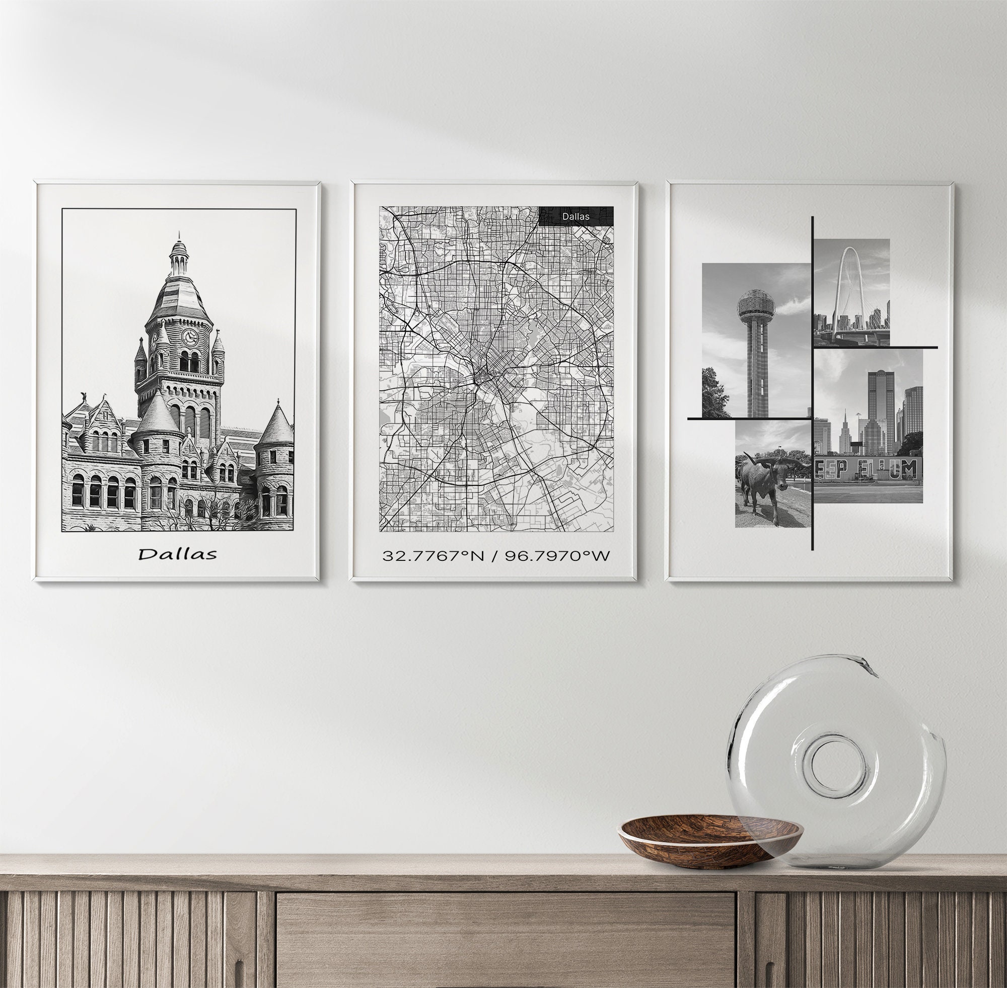 DIGITAL Dallas Texas Wall Art, Set of 3 City Prints, Apartment Wall Art ...