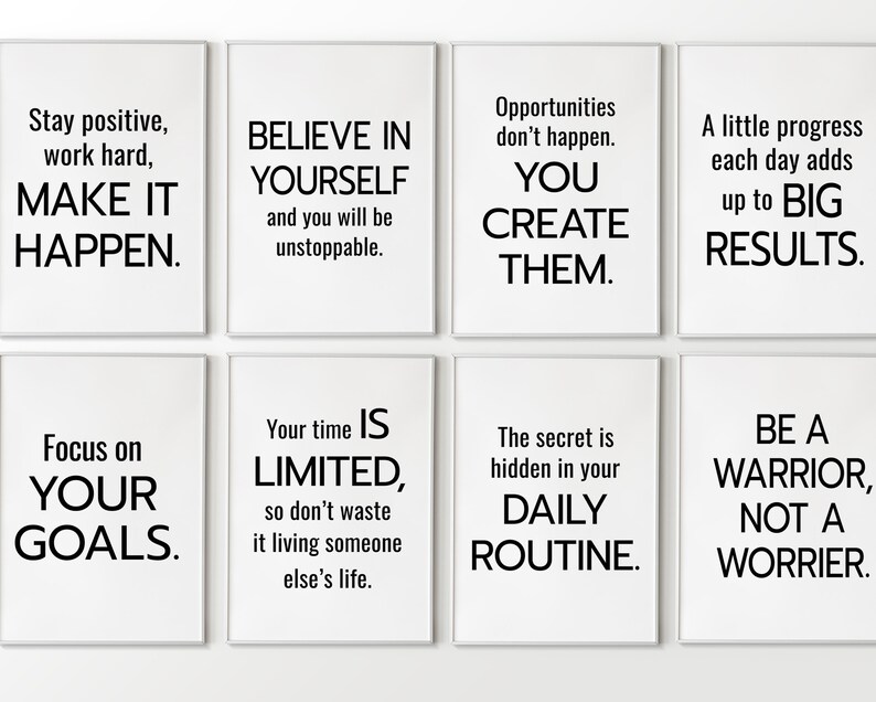 Printable Motivational Wall Art, Set of 20 Quotes, Inspirational Wall ...