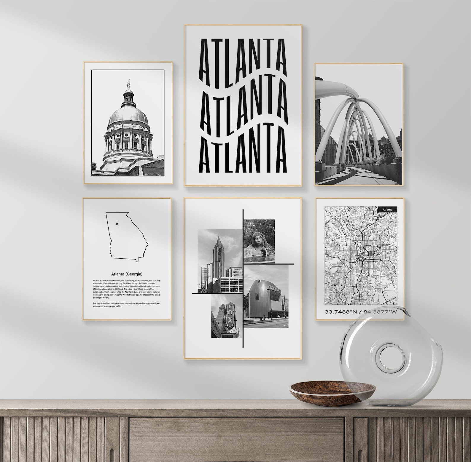 Atlanta Georgia Art Print Set: Black and White Gallery Wall (digital ...