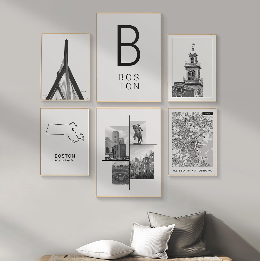 Boston Wall Art, Set of 6 Black and White City Prints, Original City ...