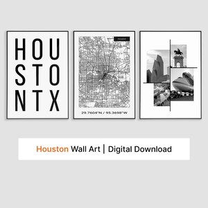 Houston Texas Wall Art, 3 Piece Wall Art, Houston Apartment Wall Art ...