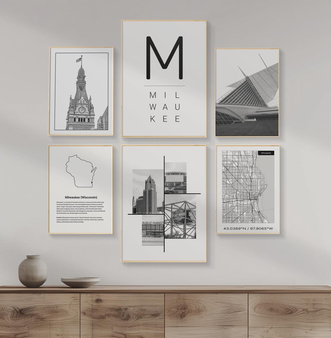 Milwaukee City Prints Set: Modern Map & Typography Art (digital ...